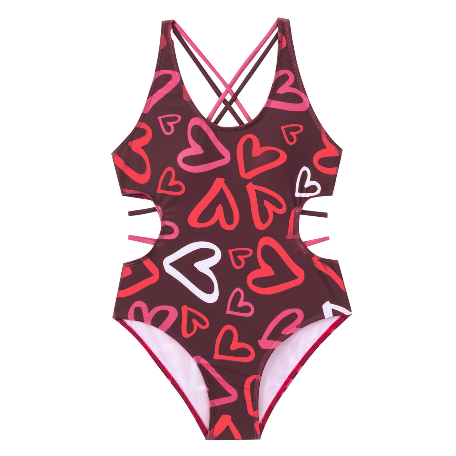 Povozer Girls Cute 1 Piece Heart Print Swimsuit Beach Swimwear Girls ...
