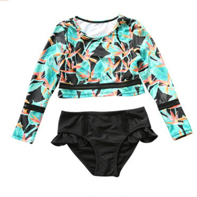 Povozer Girls Two Piece Bathing Suit Swimsuit Tankini Swimwear (Black ...