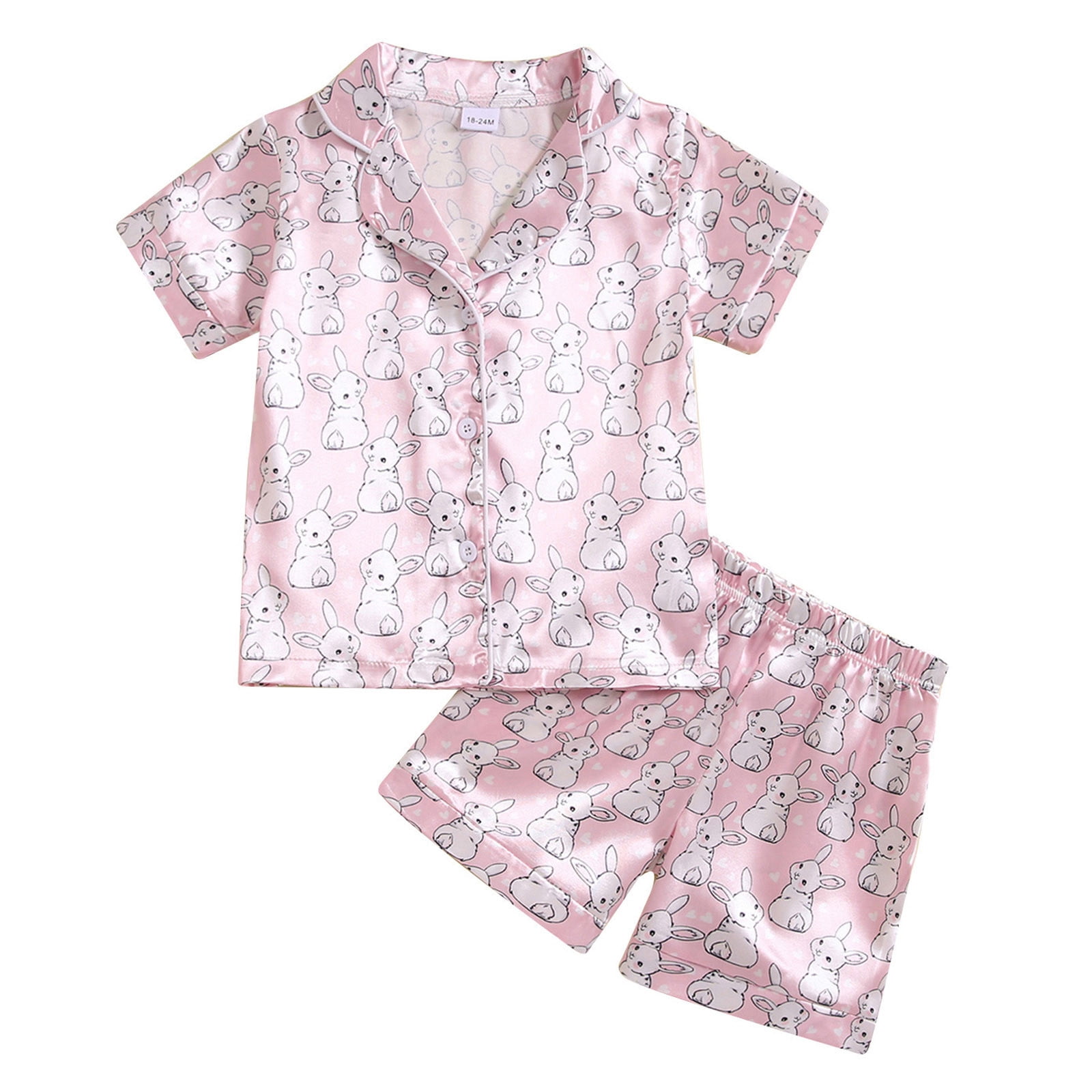 Povozer Kids Toddler Baby Girl Pajamas Set Bunny Short Sleeve Button ...