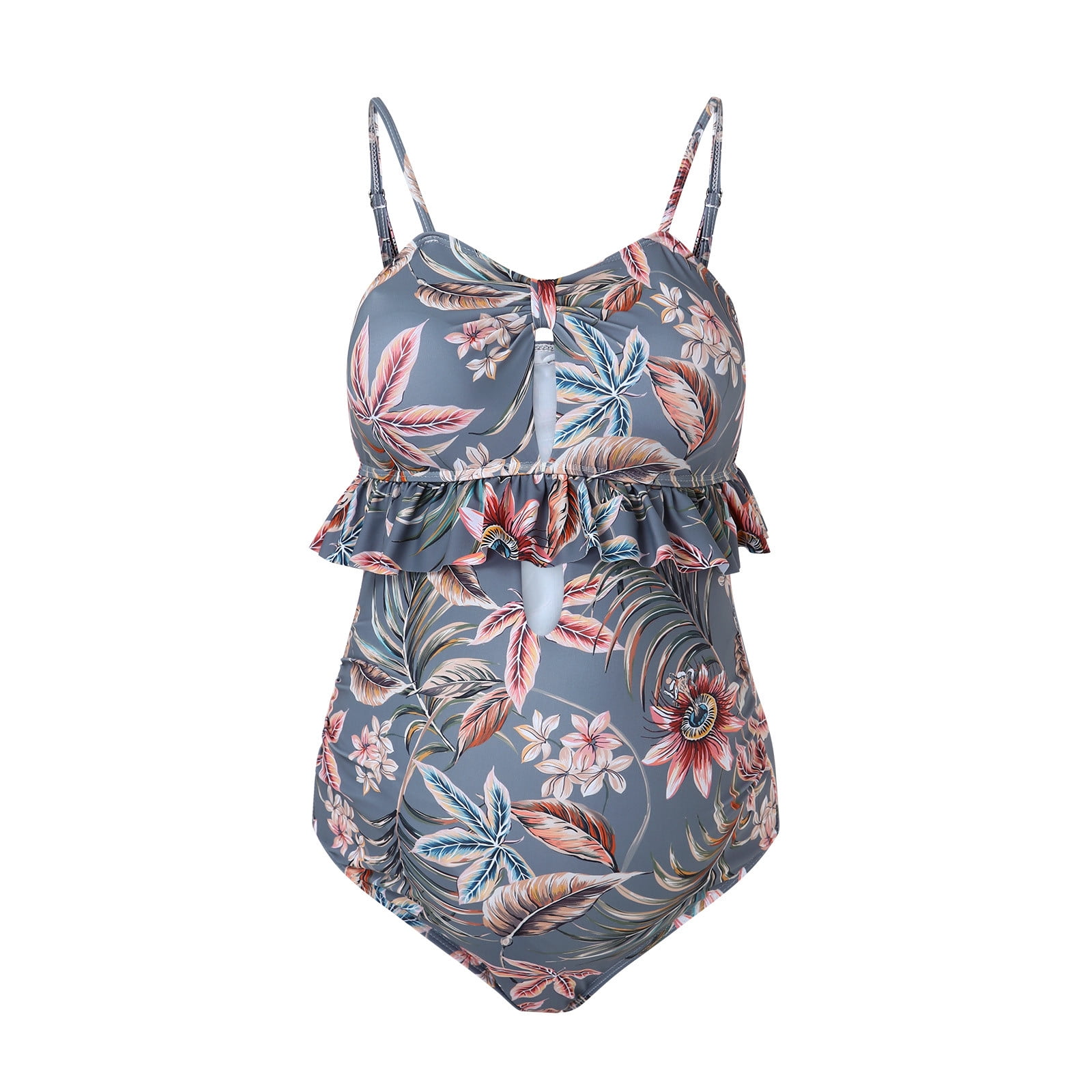 Povozer Maternity One Piece Swimsuit Scalloped Cut Out Ruched High