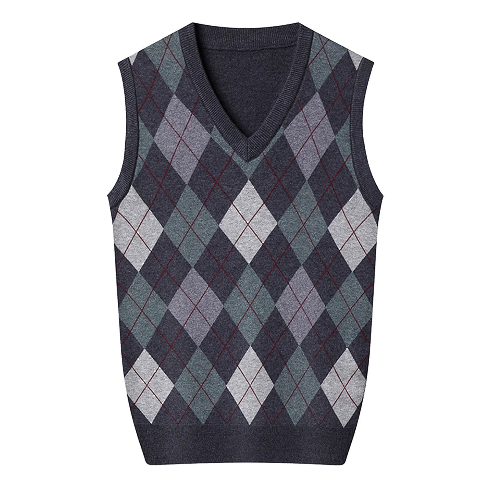 Povozer Mens Argyle Sweater Vests Rhombus Sleeveless V-Neck Knit Pullover Vest(Dark Gray,L ...