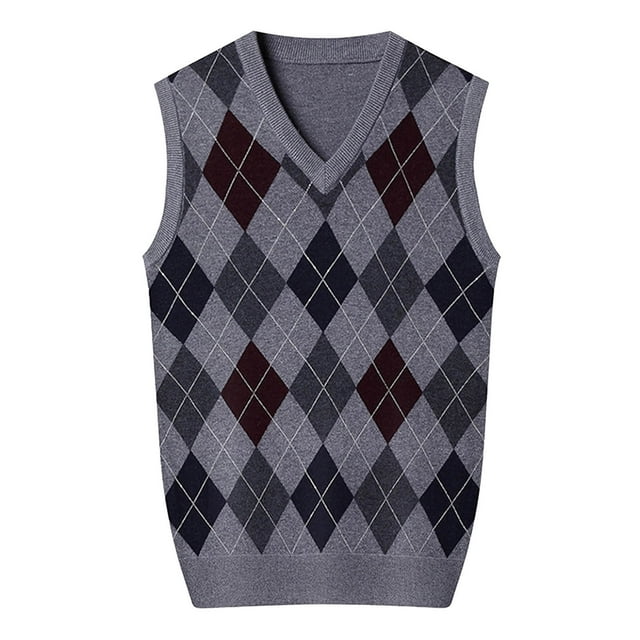 Povozer Mens Argyle Sweater Vests Rhombus Sleeveless V-Neck Knit Pullover Vest(Gray,M) - Walmart.com