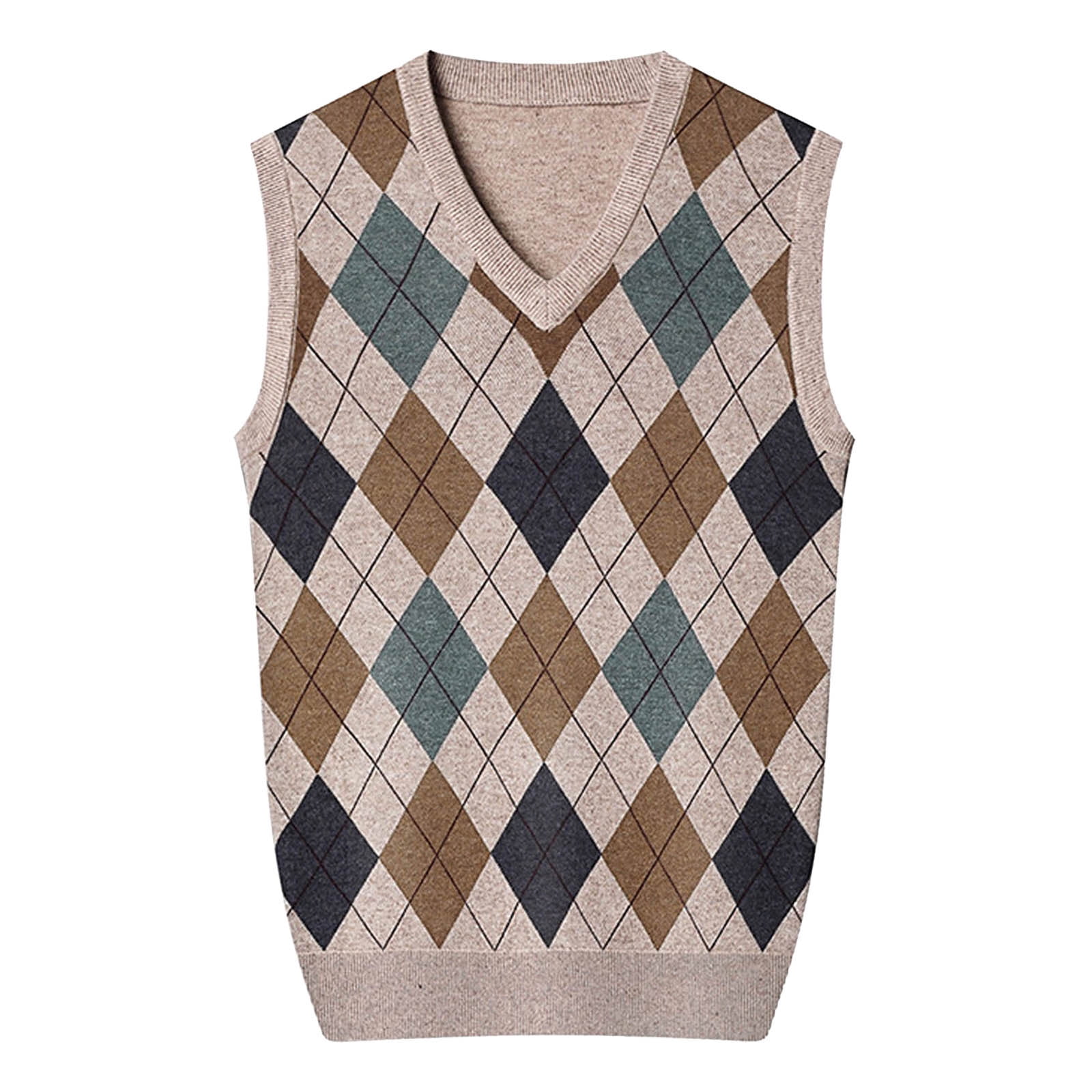 Povozer Mens Argyle Sweater Vests Rhombus Sleeveless V-Neck Knit Pullover Vest(Khaki,XL ...