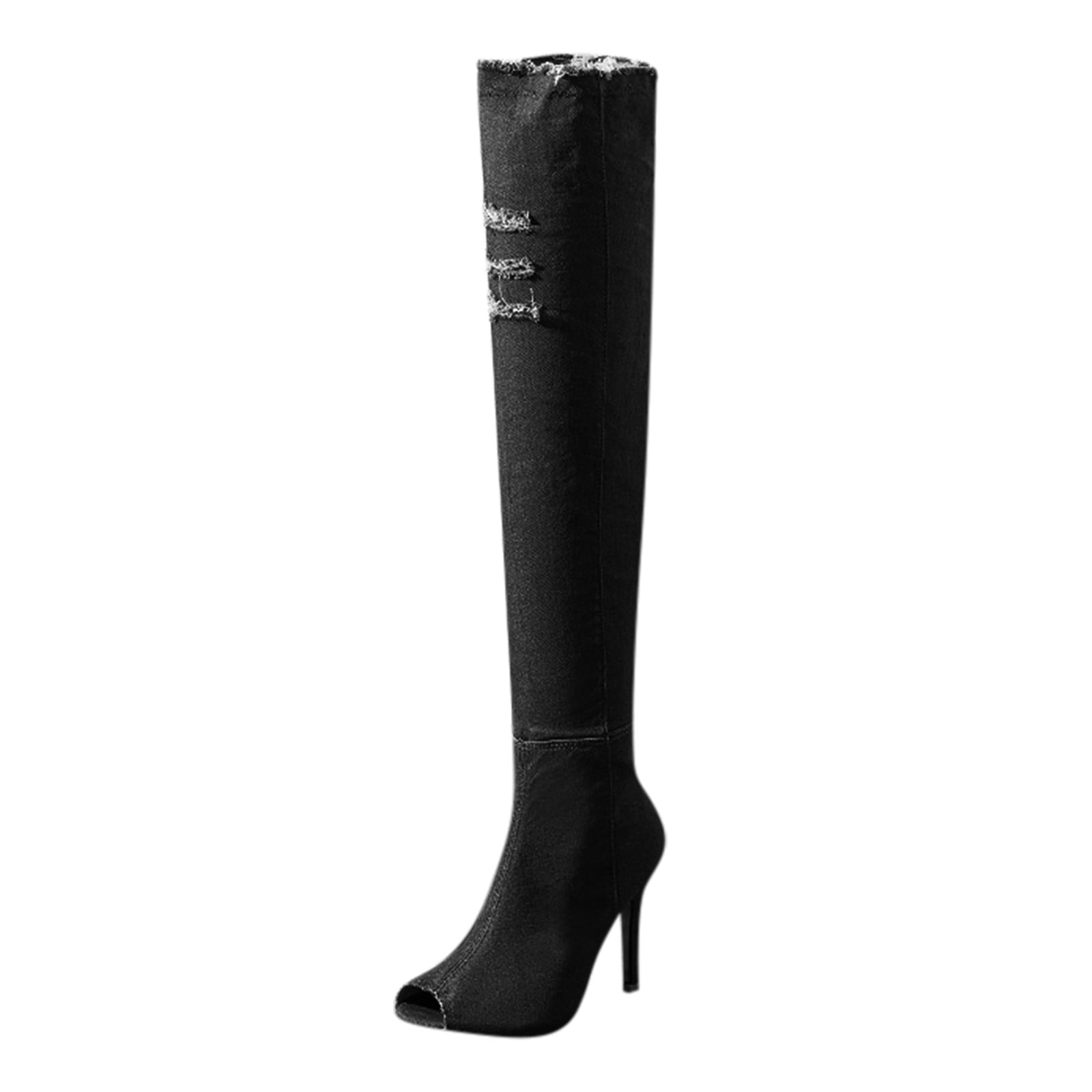 Povozer Thigh High Boots For Women Over The Knee Stiletto Heel Pointed Toe Long Sexy Bootsblack