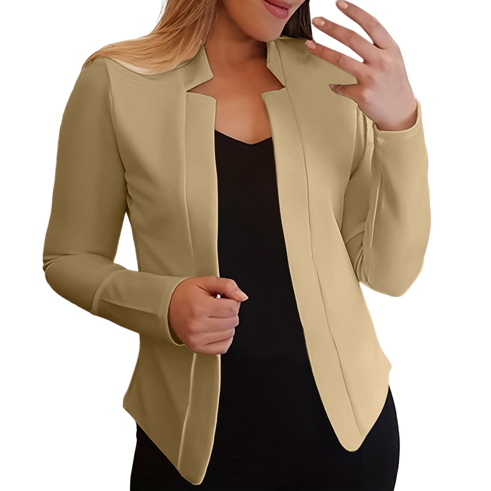 Povozer Women Blazer Business Casual Open Front Stand Collar Cropped ...