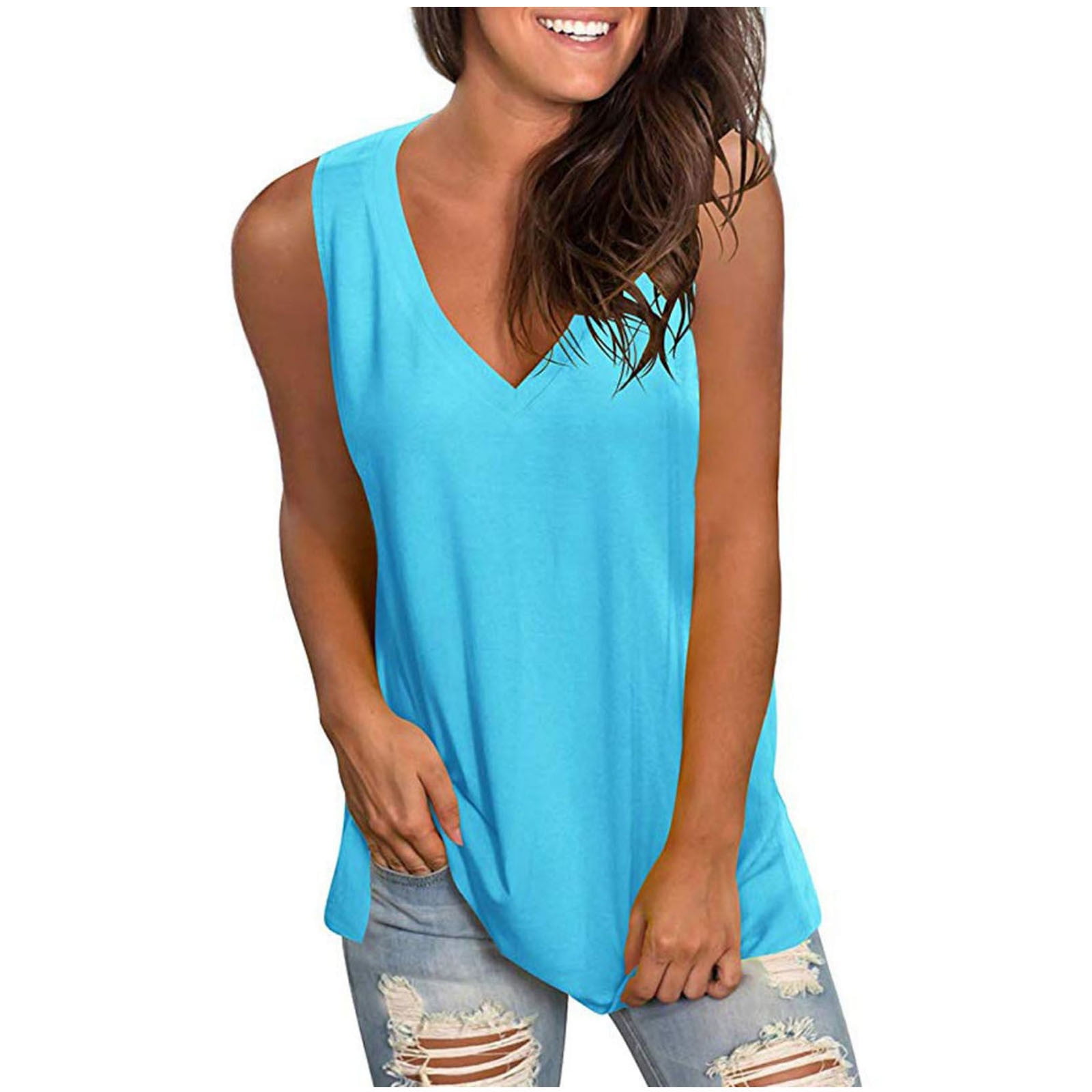 Povozer Women's Plus Size Cotton Swing Tank Top(Blue,XXL) - Walmart.com
