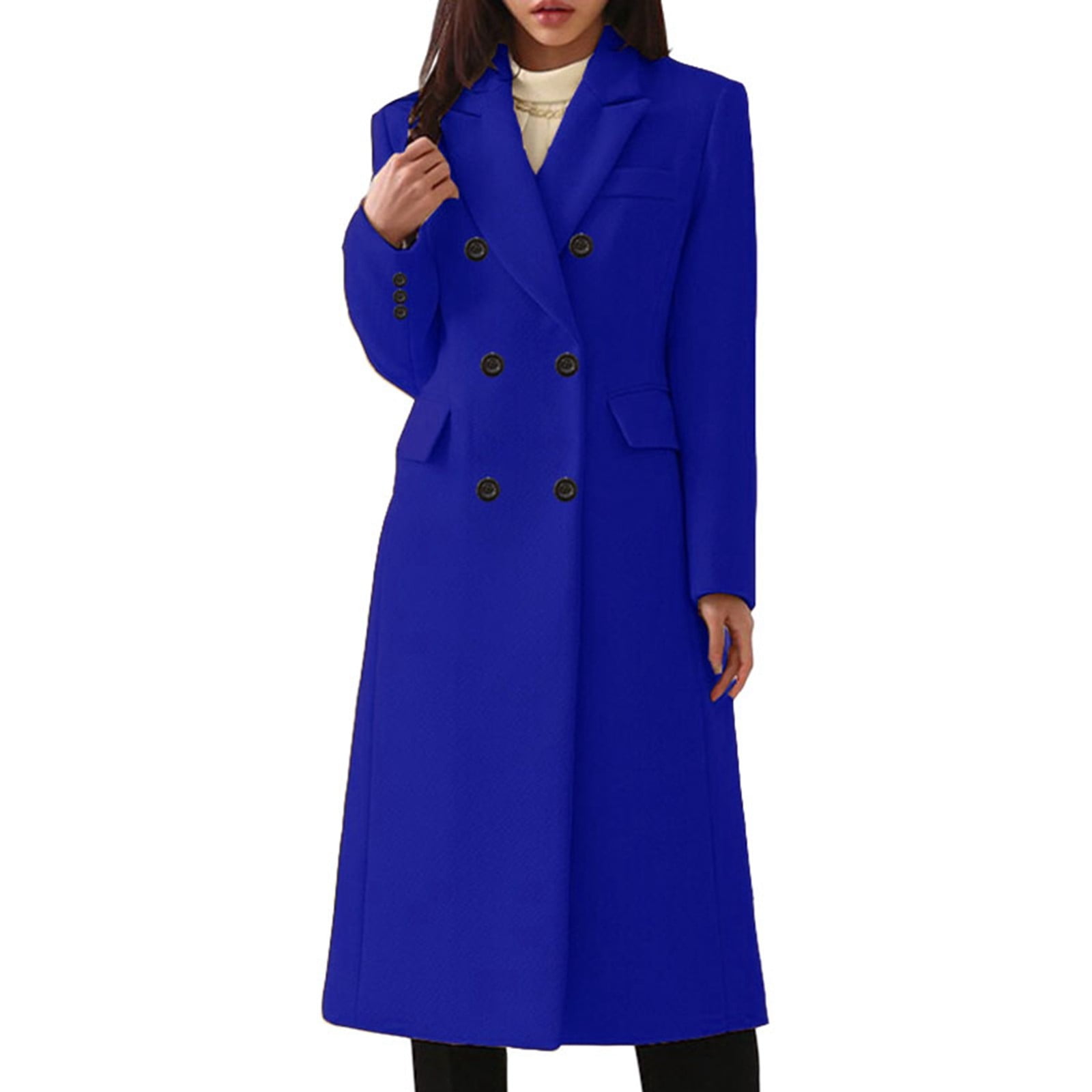 Povozer Women's Warm Double Wool Pea Coat Trench Coat Jacket with Hood ...