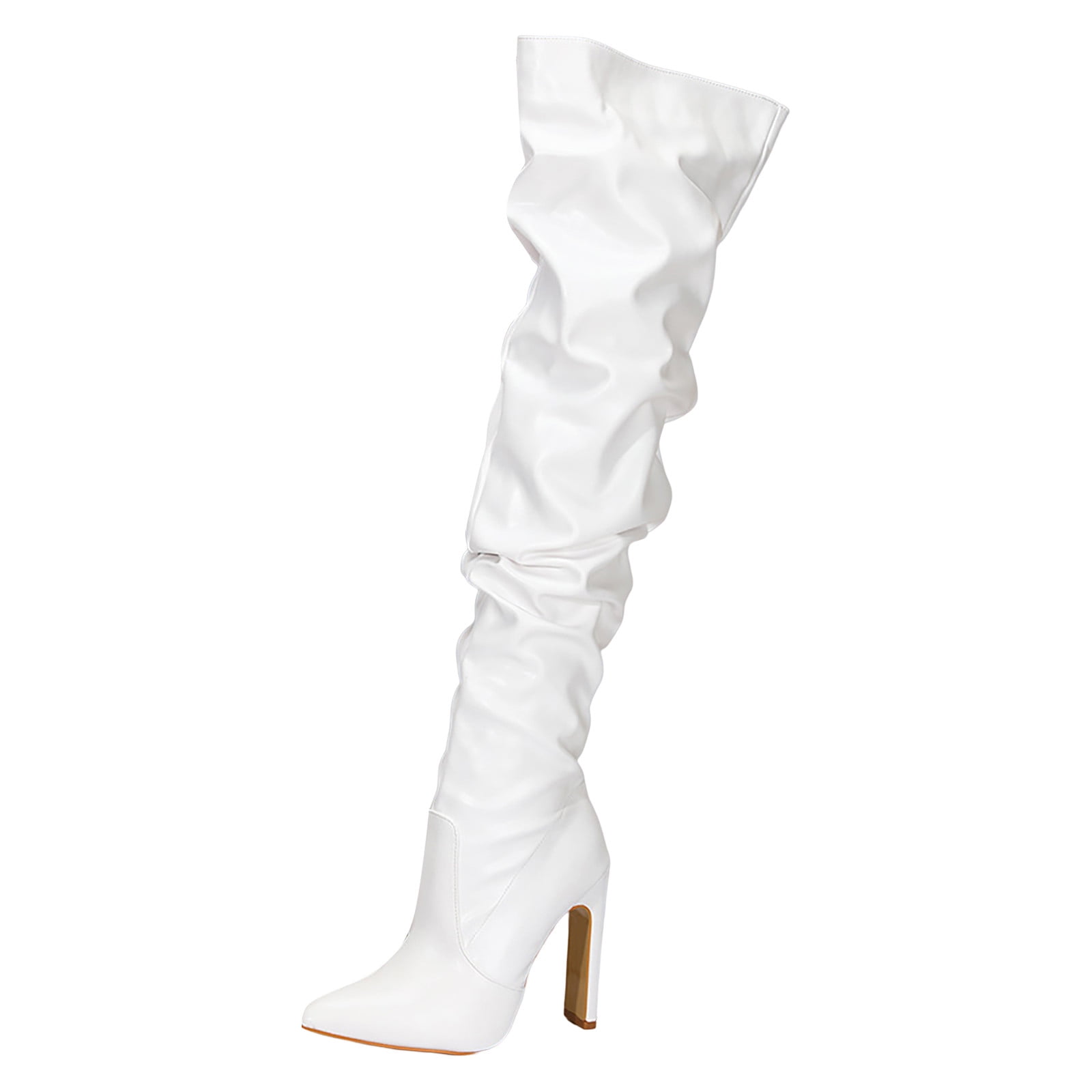 Povozer Womens Comfort Round Toe Block Heel Zip-Up Slouch Boot(White,7 ...