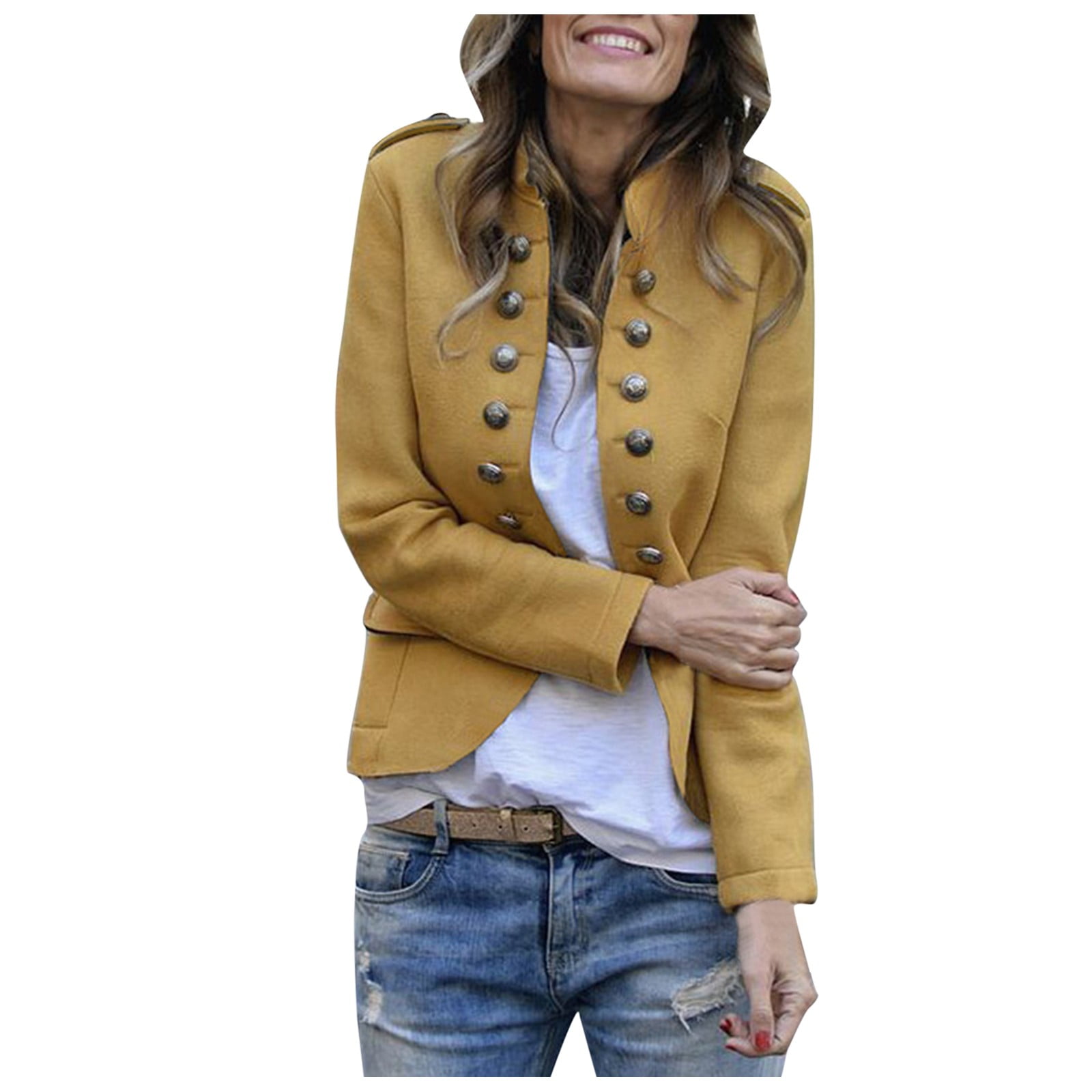 Povozer Womens Double Button Front Military Style Blazer Ladies Formal ...