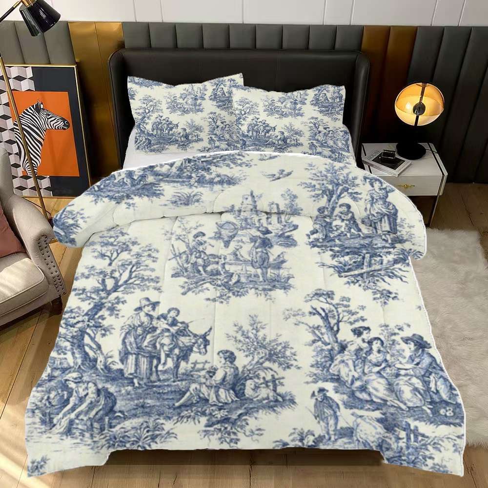 Powder Blue French Toile Picnic Designs Comforter Set King Size Bedding ...