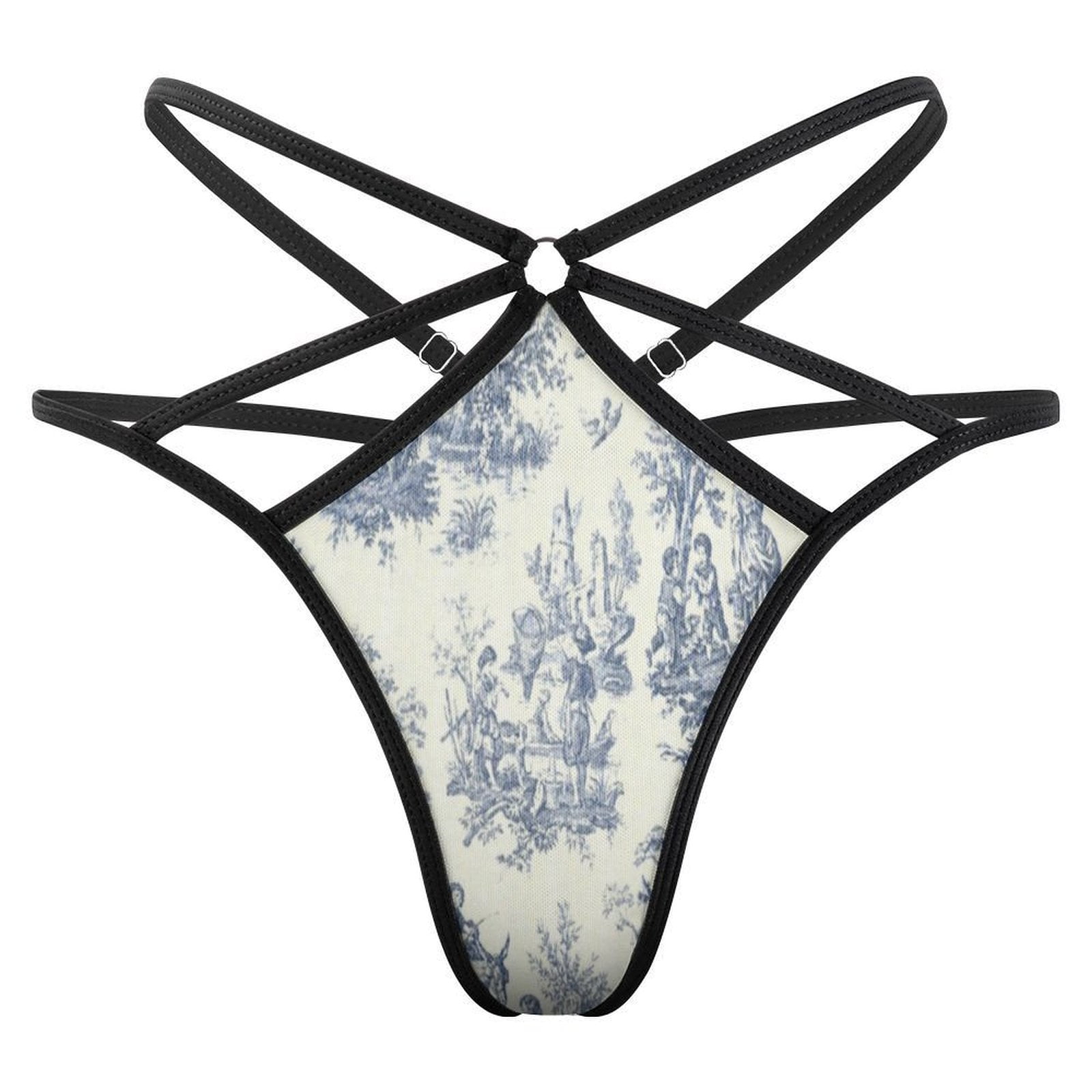 Powder Blue French Toile Picnic Designs Open Type Womens Panties