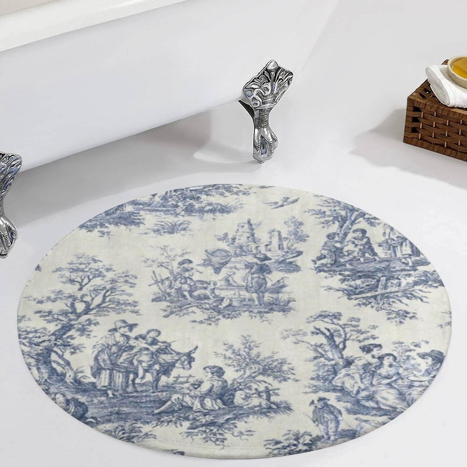 Powder Blue French Toile Picnic Designs Round Carpet Circle Rug Outdoor ...