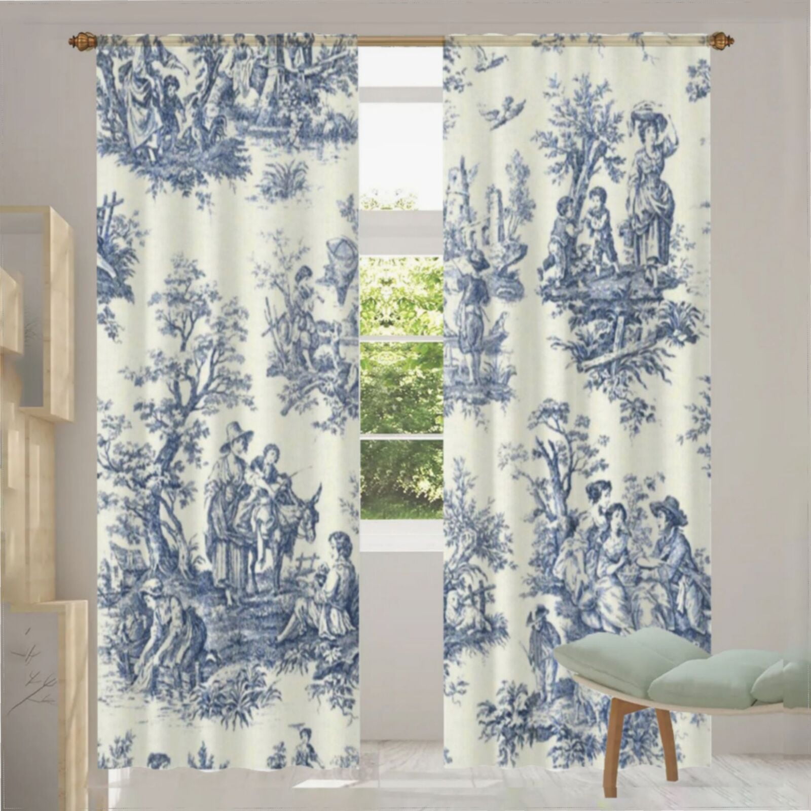 Powder Blue French Toile Picnic Designs Sheer Window Curtains for ...