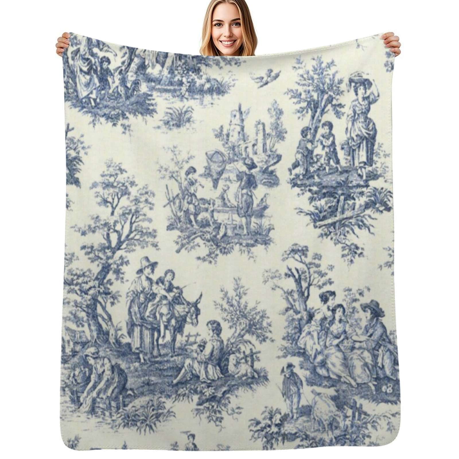 Powder Blue French Toile Picnic Designs Soft Blanket Travel Bedding ...