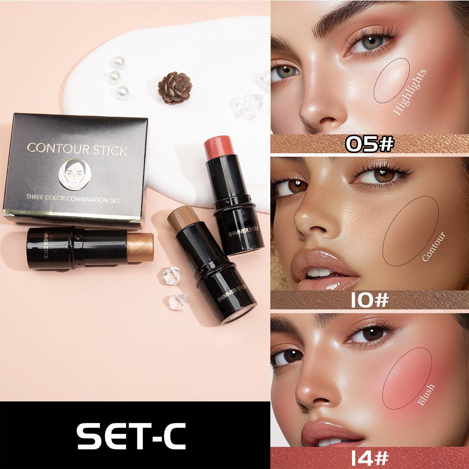 Powder Blusher Highlight Shadow Pen, Three Piece Set, Different Color ...