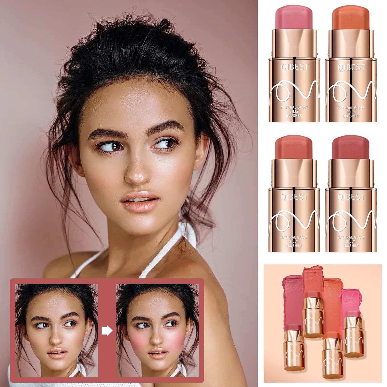 Powder Blusher Stick | Creamy Multi-Use Rouge Pen for Cheeks & Lips ...