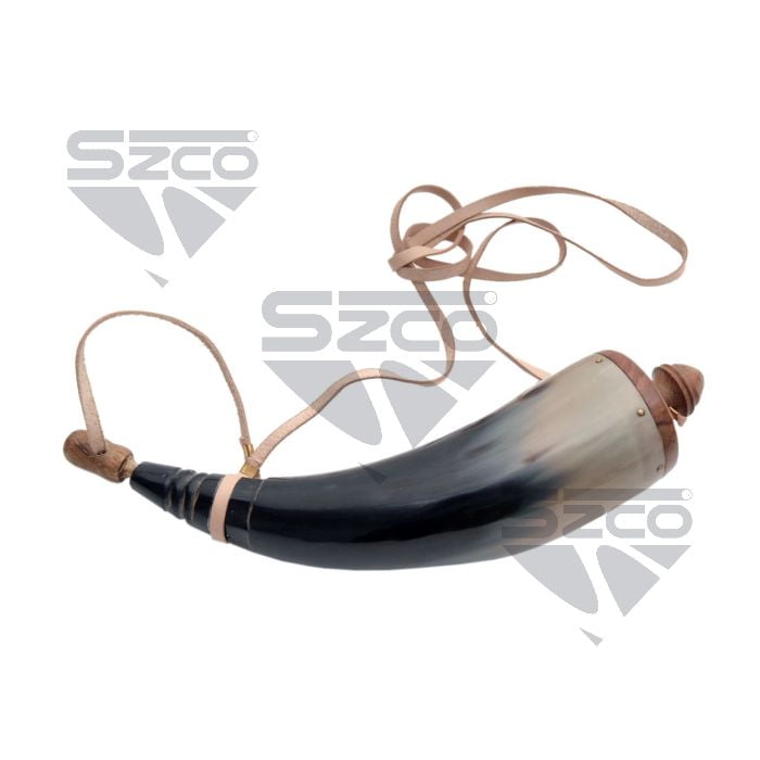 SZCO 10 Inch Traditional Powder Horn with Leather Sling – Classic ...