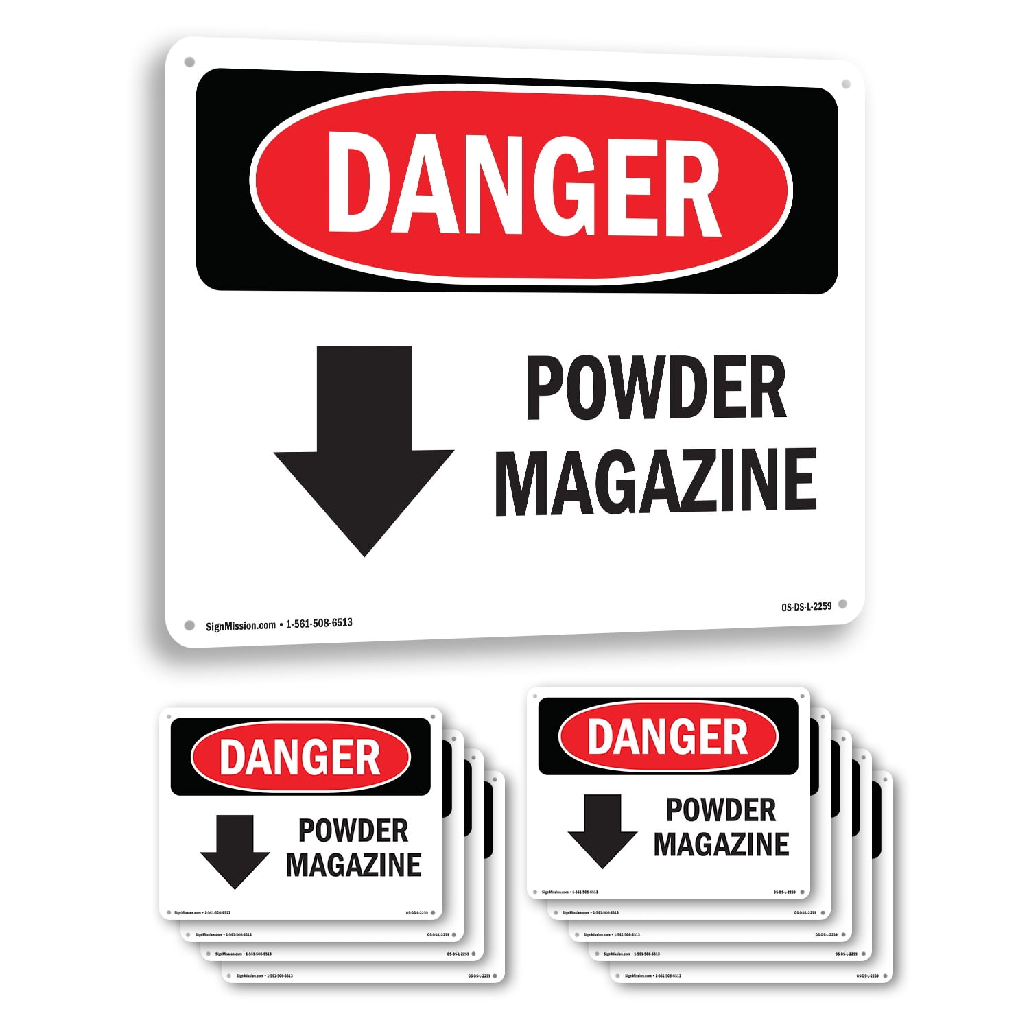 Powder Magazine [Down Arrow] OSHA Danger Rigid Plastic Sign 10 Inch x 7 ...