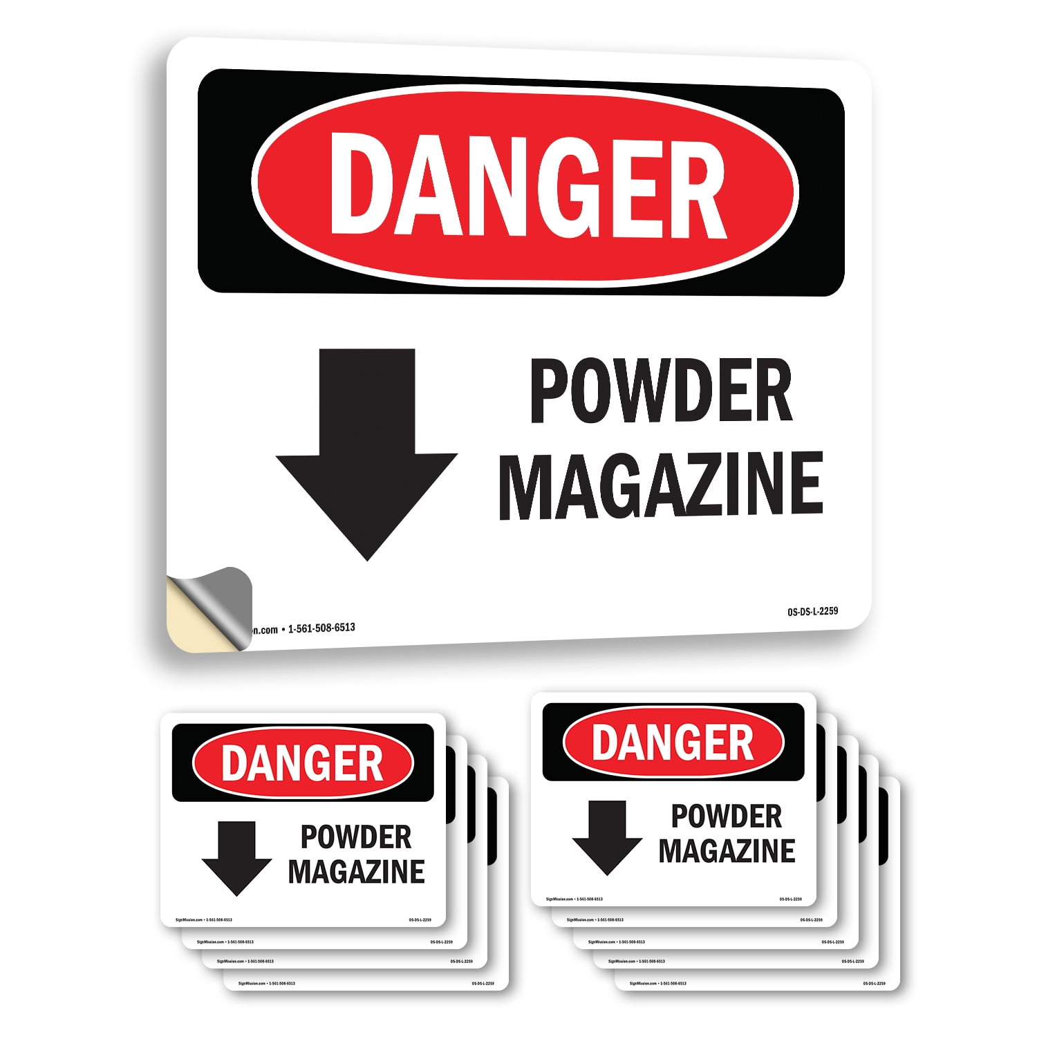 Powder Magazine [Down Arrow] OSHA Danger Vinyl Decal Label 5 Inch x 3.5 ...
