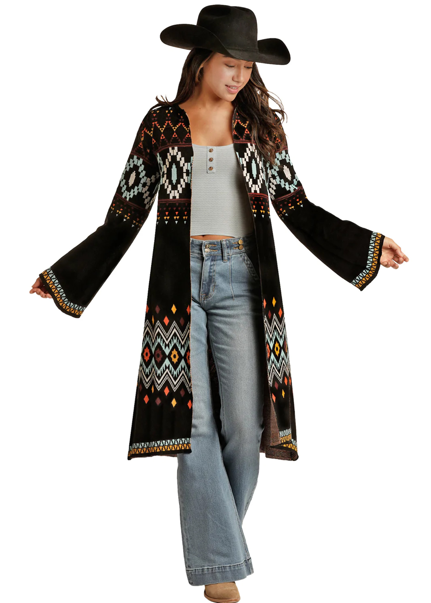 Powder River® Ladies Jacquard Aztec Long Sleeve Cardigan PRWO95RZX9-01 ...