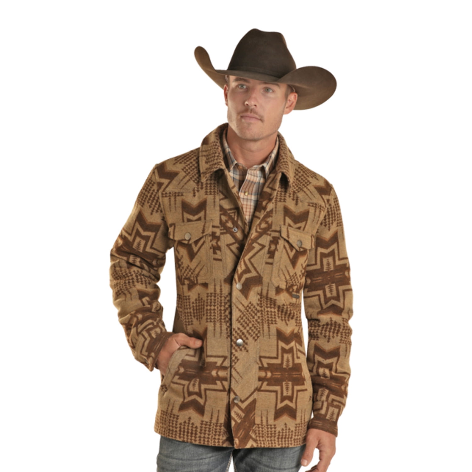 Powder River Outfitters Men's Aztec Wool Commander Tan Coat DM92C01477 ...