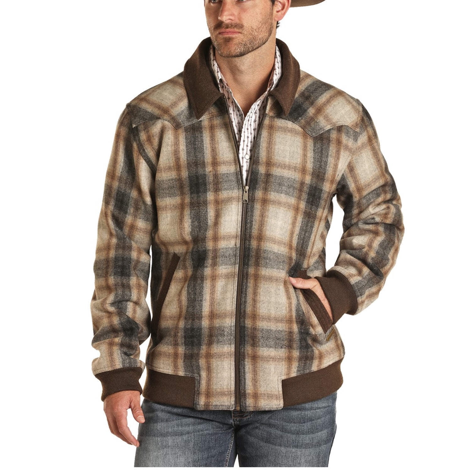 Powder River Outfitters Men's Brown Beige Plaid Wool Coat 92-1008-23 ...