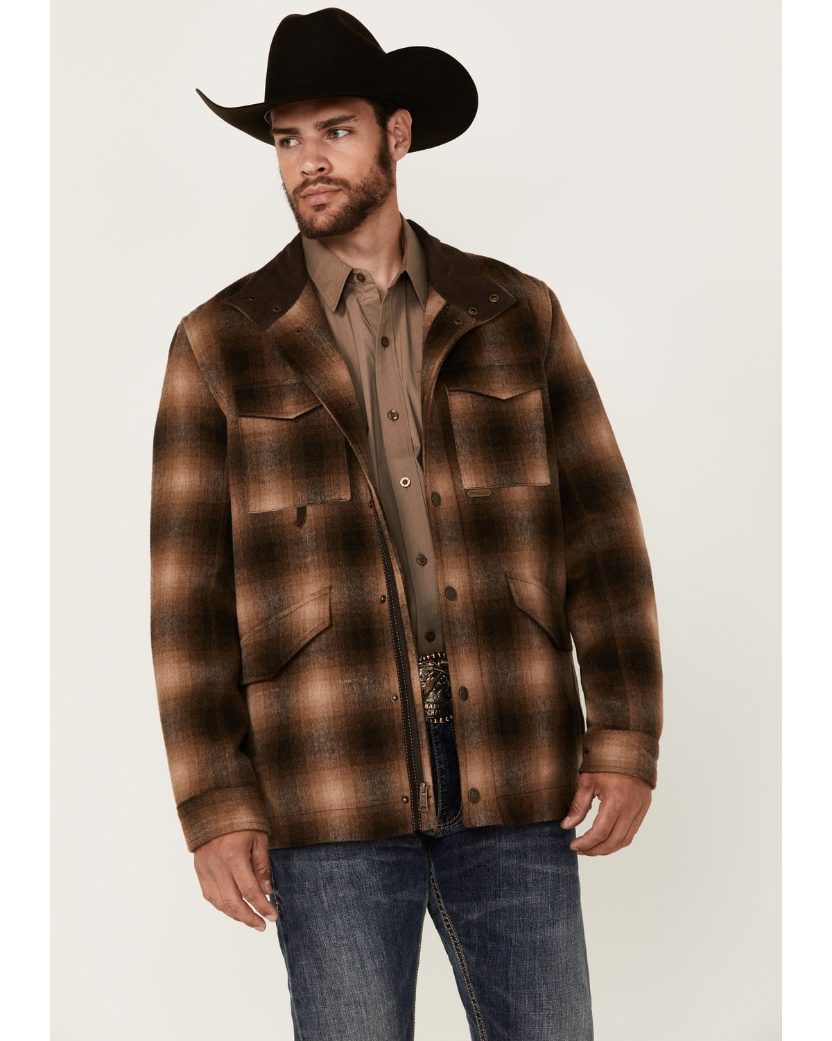 Powder River Outfitters Men's Plaid Print Heavy Brushed Wool Snap ...