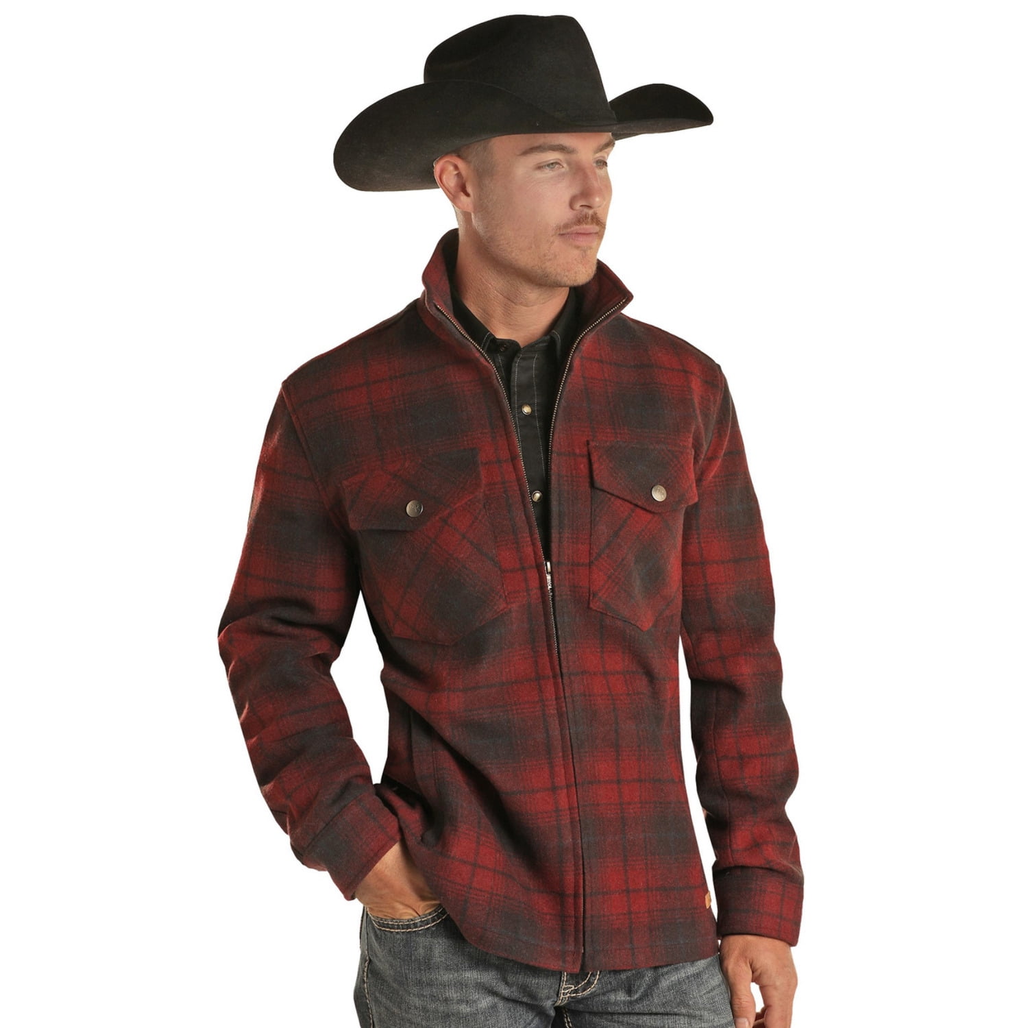 Powder River Outfitters Men's Plaid Wool Burgundy Coat DM92C01469 ...