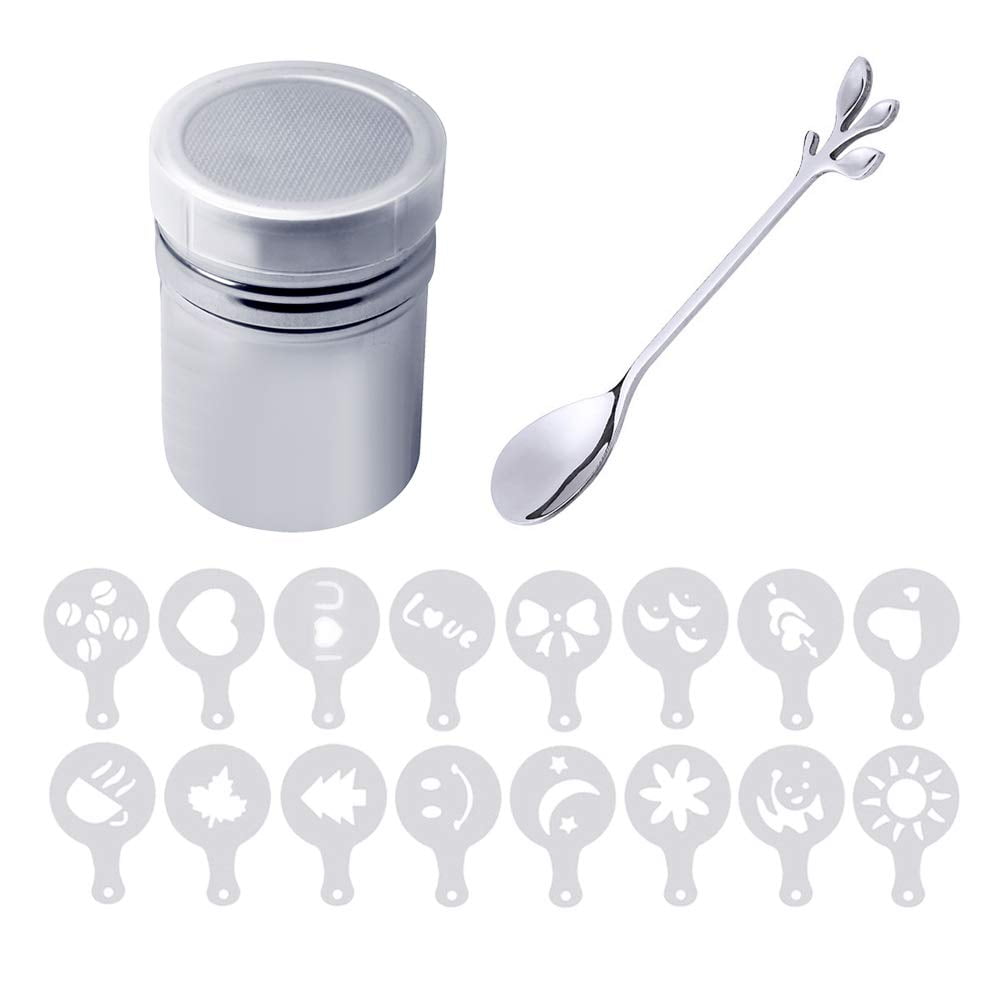 Powder Shaker,Stainless Steel Coffee Cocoa Mesh Sifter with 16 Pcs ...