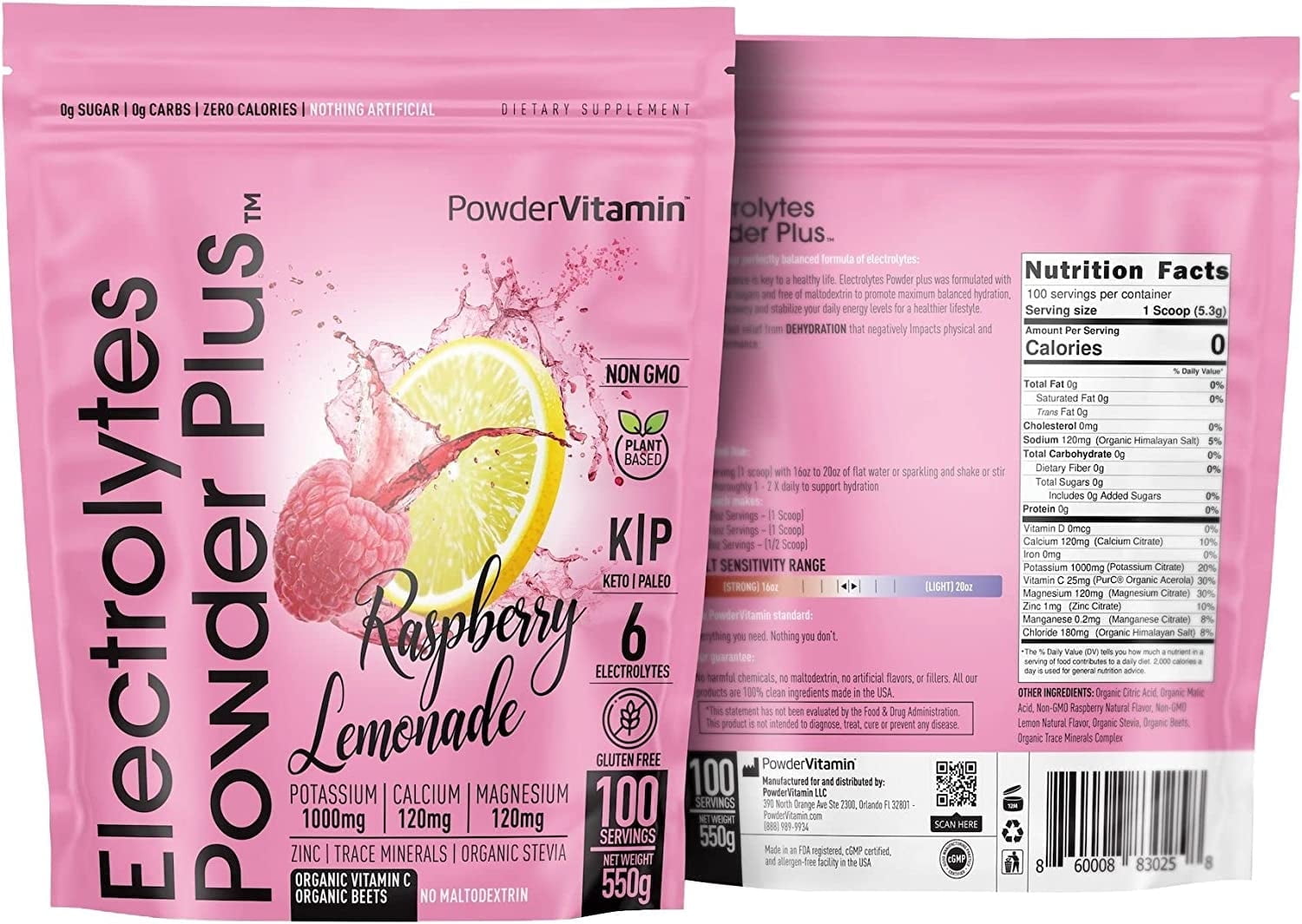 PowderVitamin Electrolytes Powder Plus (100 Servings) Raspberry ...