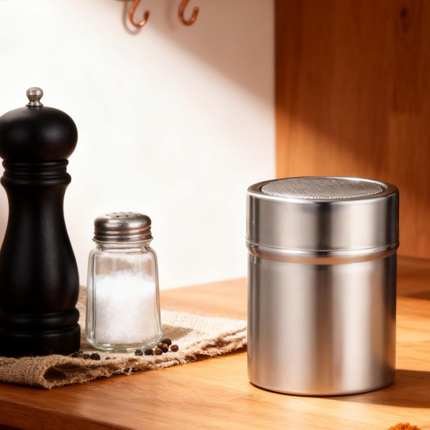 Powdered Sugar Shaker Duster Fine Mesh Stainless Steel Dispenser with ...