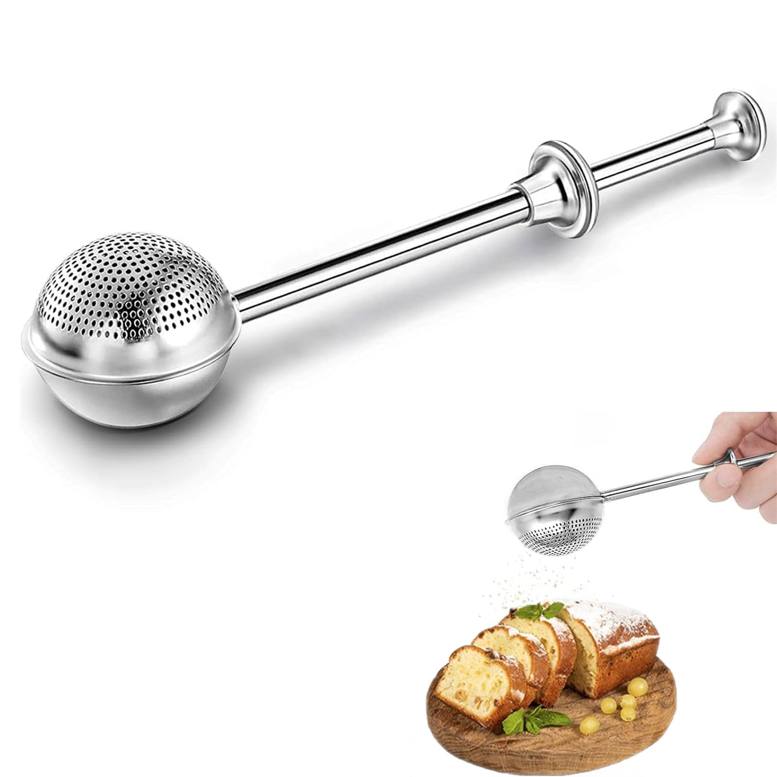 Powdered Sugar Shaker Duster,Stainless Steel Dusting Wand Flour Sifter ...