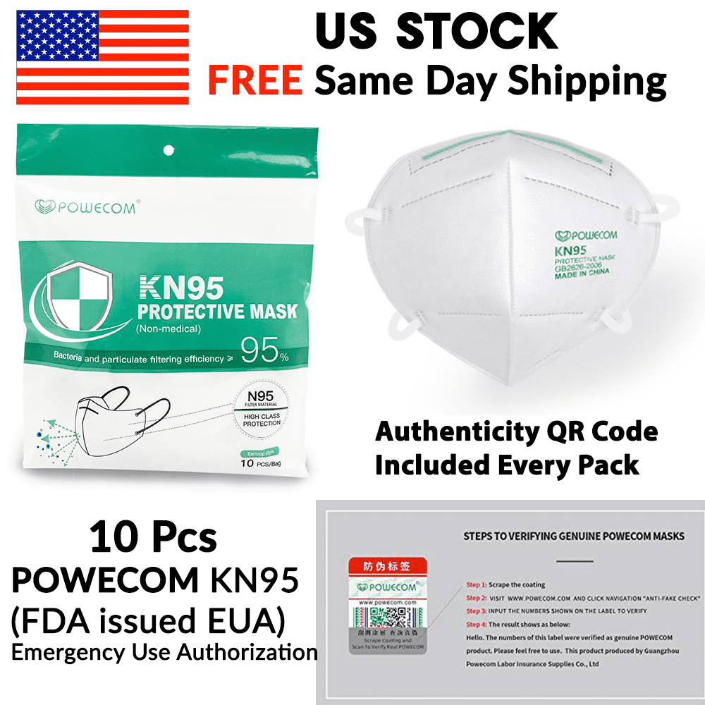 Powecom Black | White KN95 Protective Face Mask Respirator K-N95 GB2626 ...