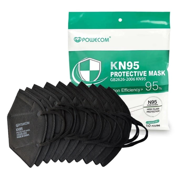 Powecom KN95 Black Earloop Face Masks, 120 Count Pack, 1200 Piece ...
