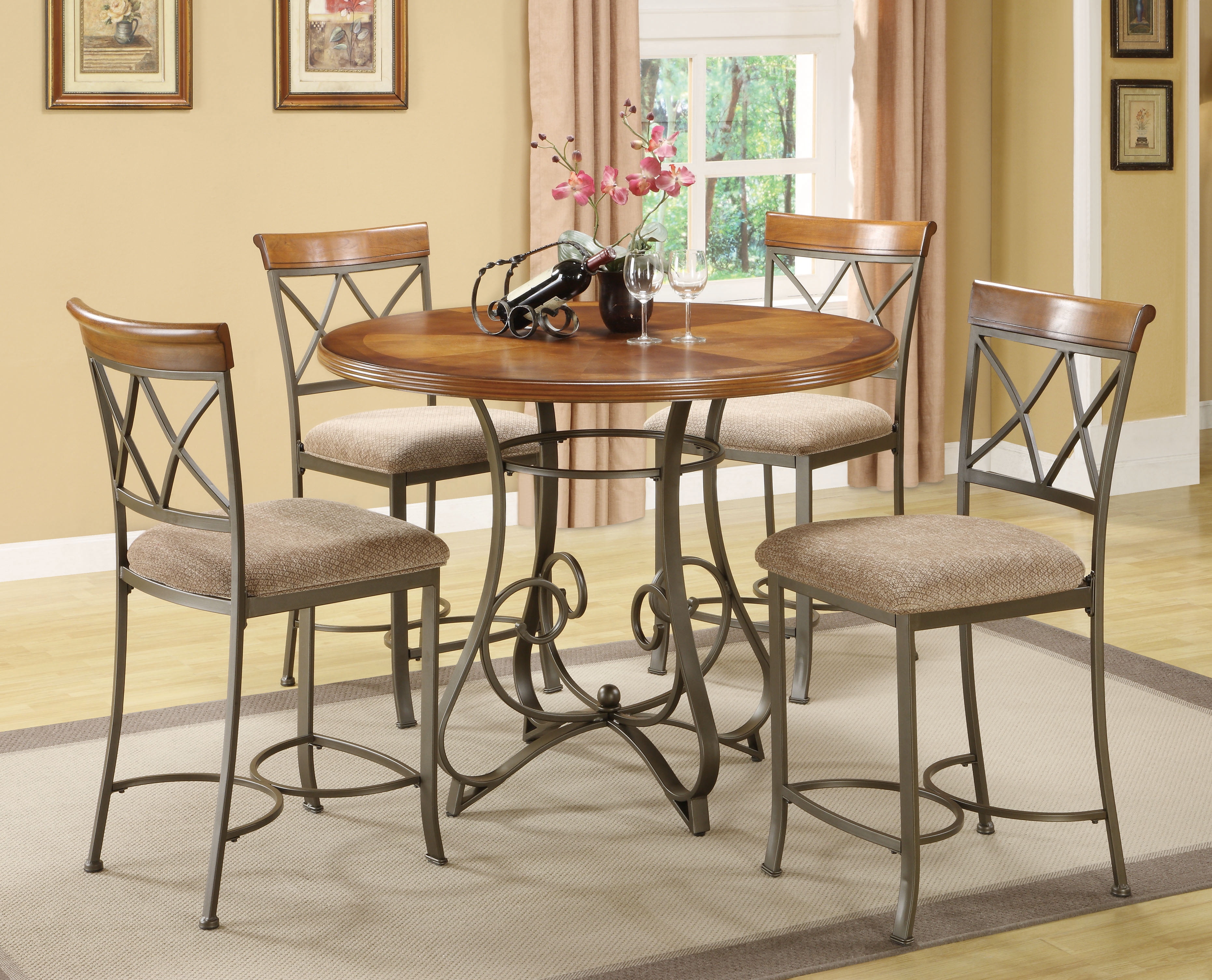 Powell 5-Piece Hamilton Dining Kitchen Set, Cherry, Stationary Counter ...