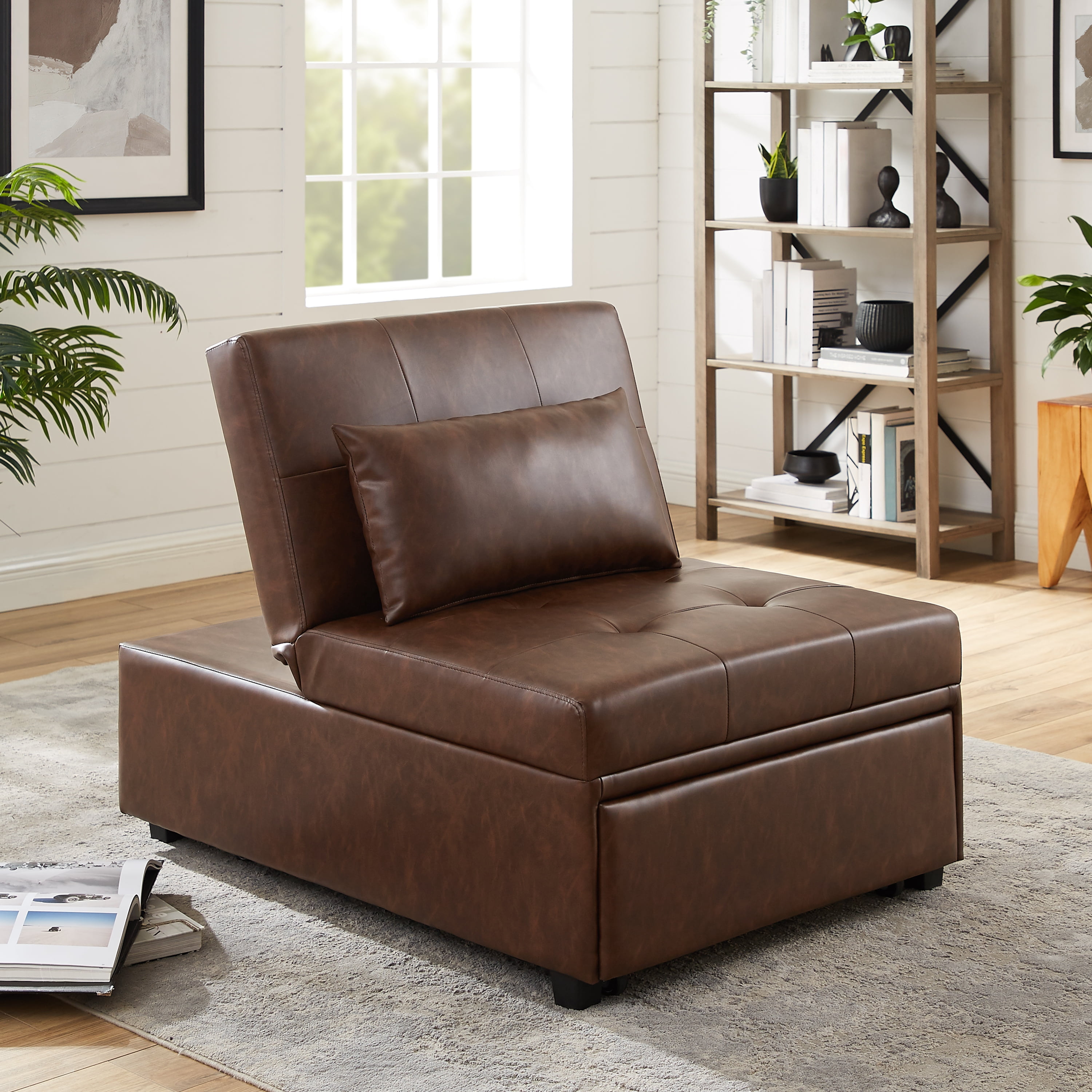 Powell Boone Convertible Sofa Bed, Brown Faux Leather Fabric - Walmart.com