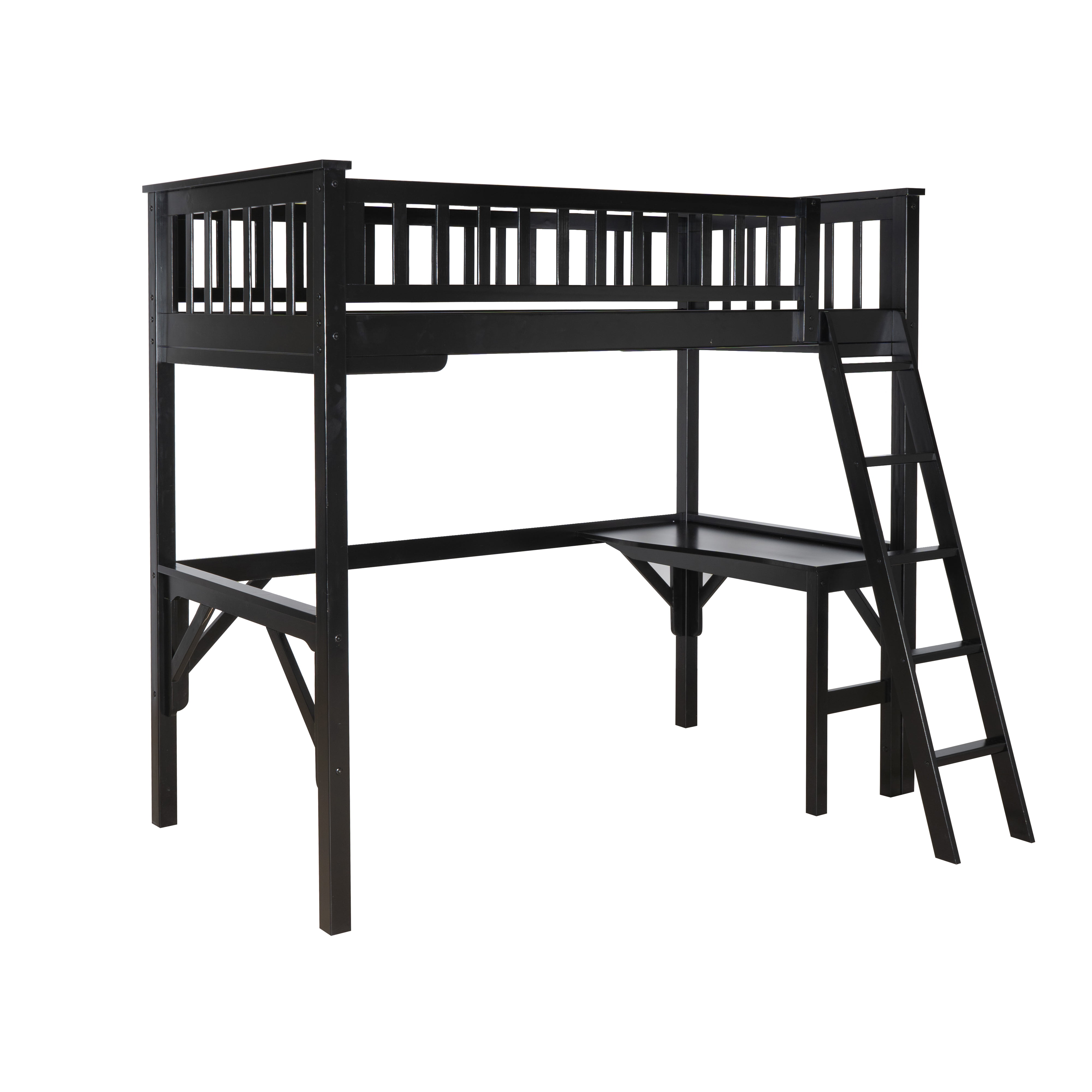 Channon Twin Loft Bed - Study Desk - Wood Frame - Walmart.com