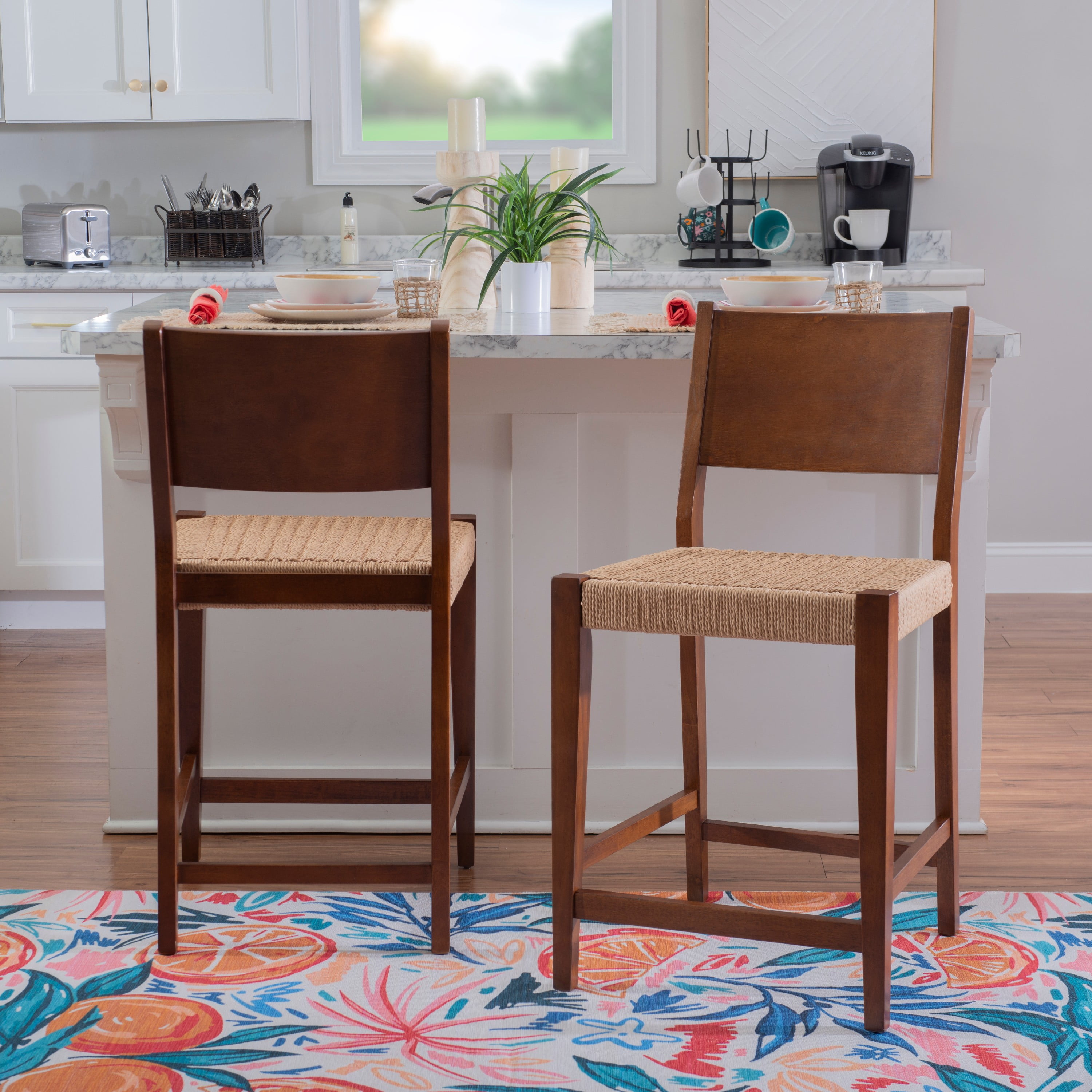 Powell Crawford 24 Wood Counter Stool - Handwoven Rope Seat - Walmart.com