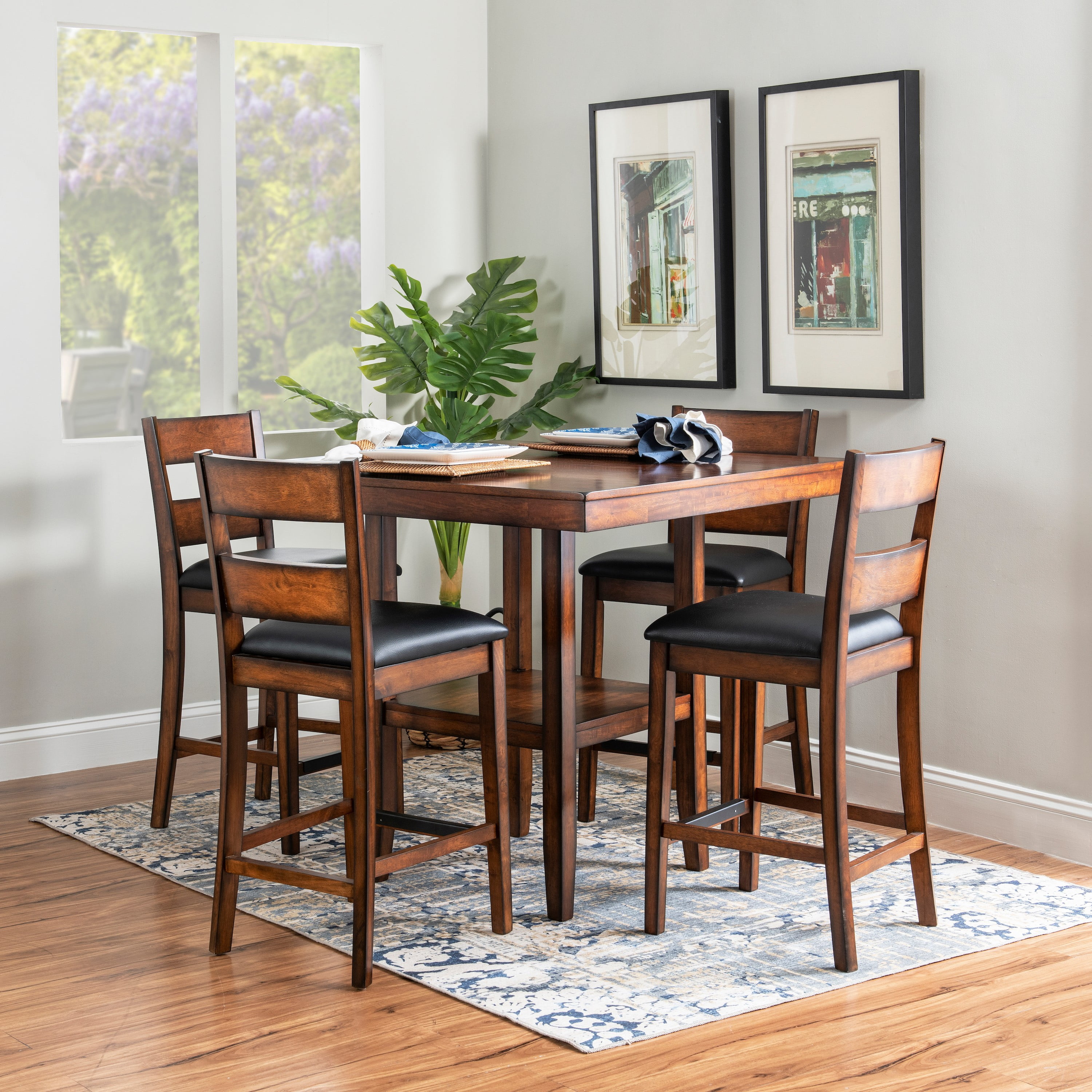 Powell Cullen 5-Piece Counter Height Dining Set, Dark Cherry/Black Faux ...
