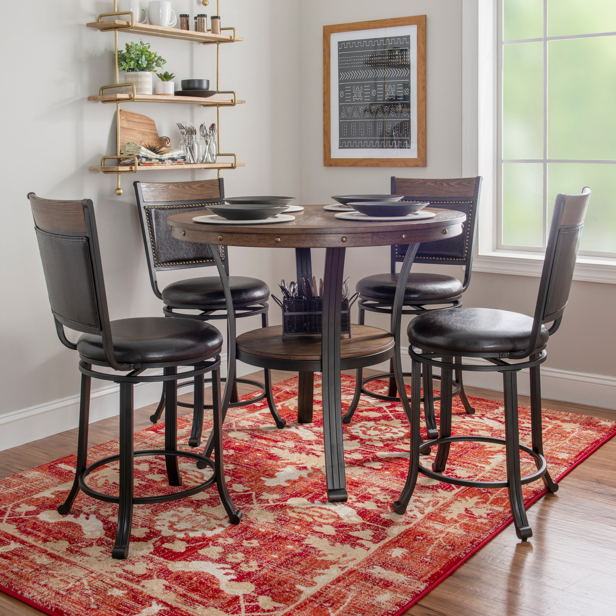 Powell Holloway 5 Piece Dining Set Rustic Umber Walmart