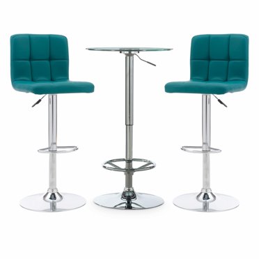 Agnes 3-Piece Metal and Glass Pub Table Set, White Faux Leather ...