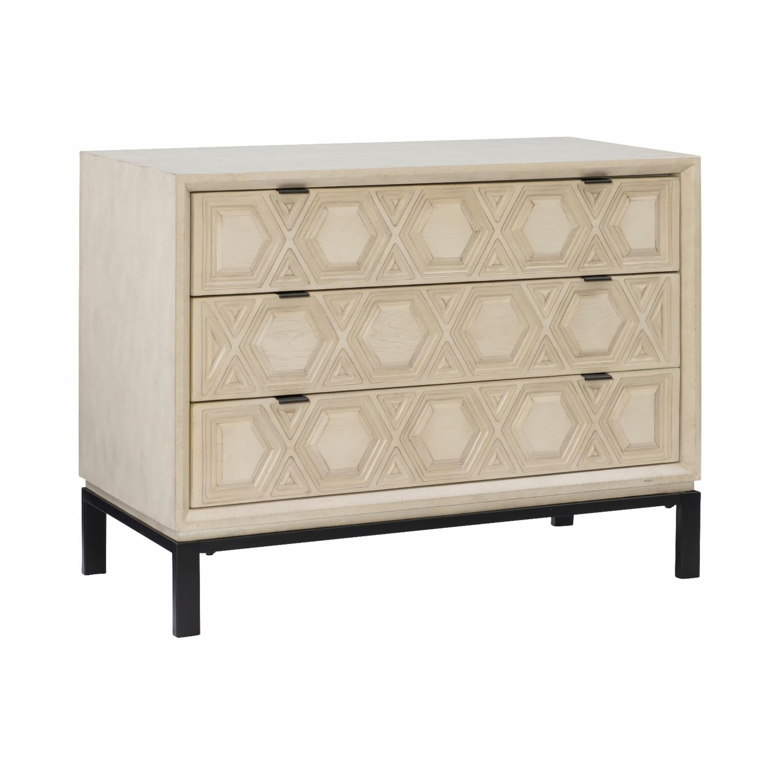 Powell Cream 3-Drawer Console, Geometric Design, Bohemian Storage for ...