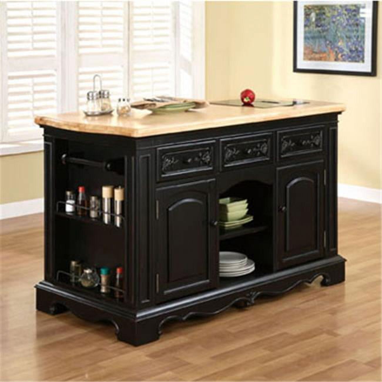 Powell Pennfield Kitchen Island - Black Sand-Through Finish 56in. x 29 ...