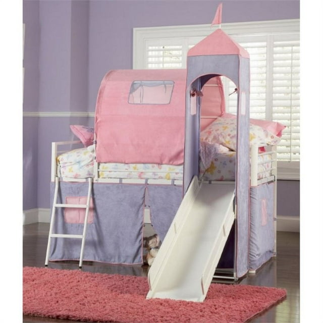 Powell Princess Castle Twin Size Tent Loft Bed with Slide, Pink ...