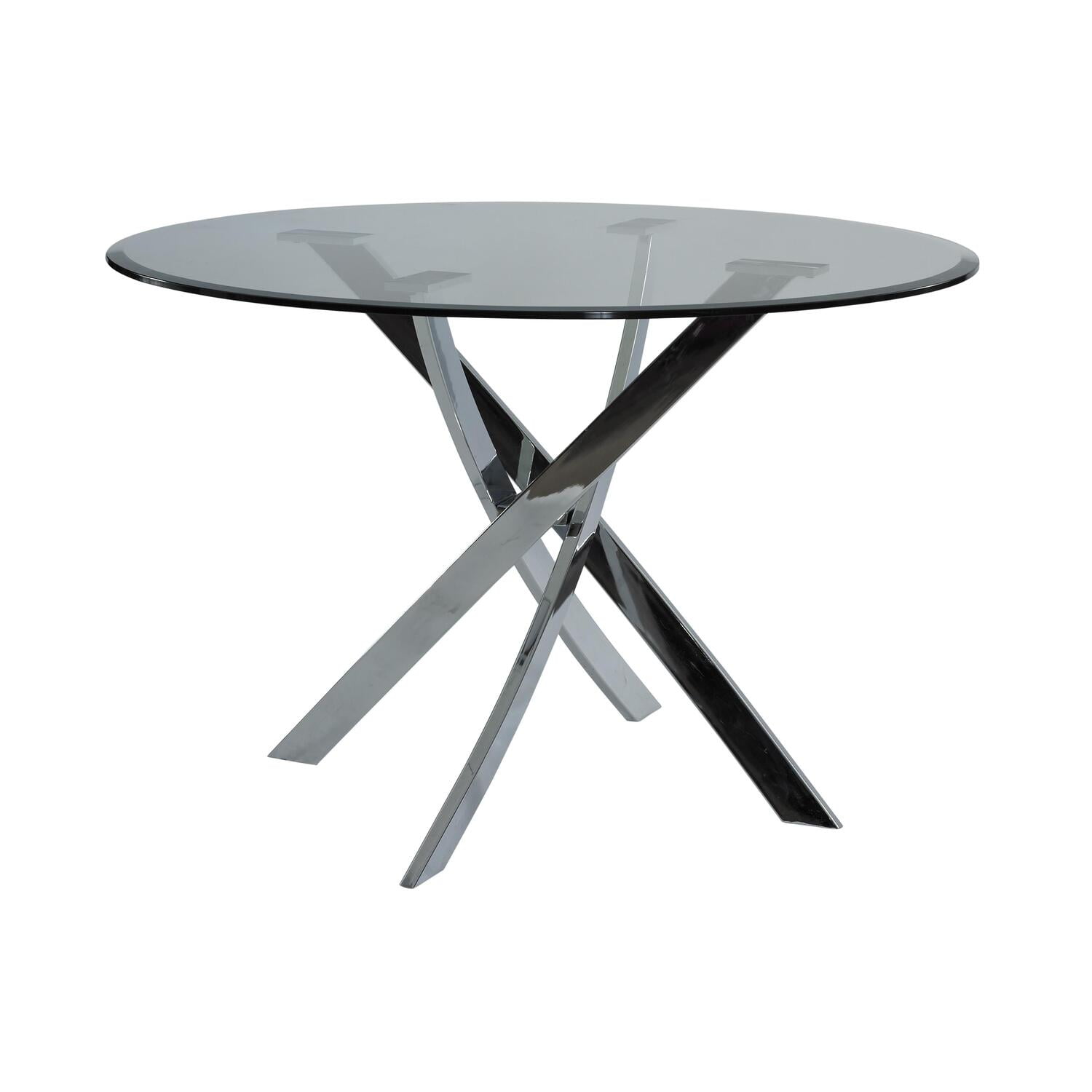 Powell Putnam Round Dining Table, Chrome Finish, Glass Top, 45" L x 45 ...