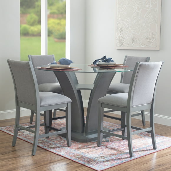 Counter Height Round Glass Dining Table Set