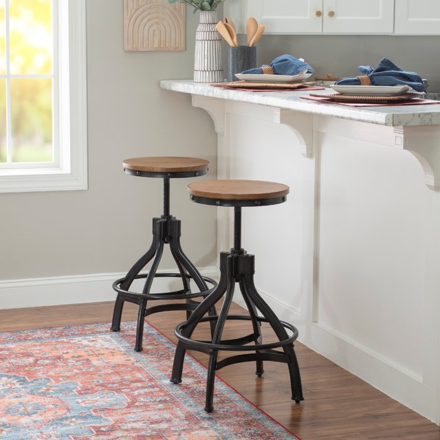 Free Shipping! Powell Adjustable Wood and Metal Swivel Bar Stools Set ...