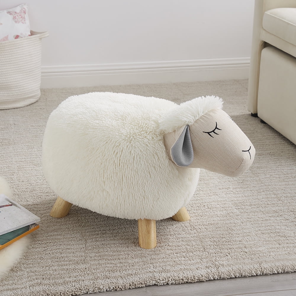 Powell Sydney Sheep Stool Faux Fur Natural and white - Walmart.com