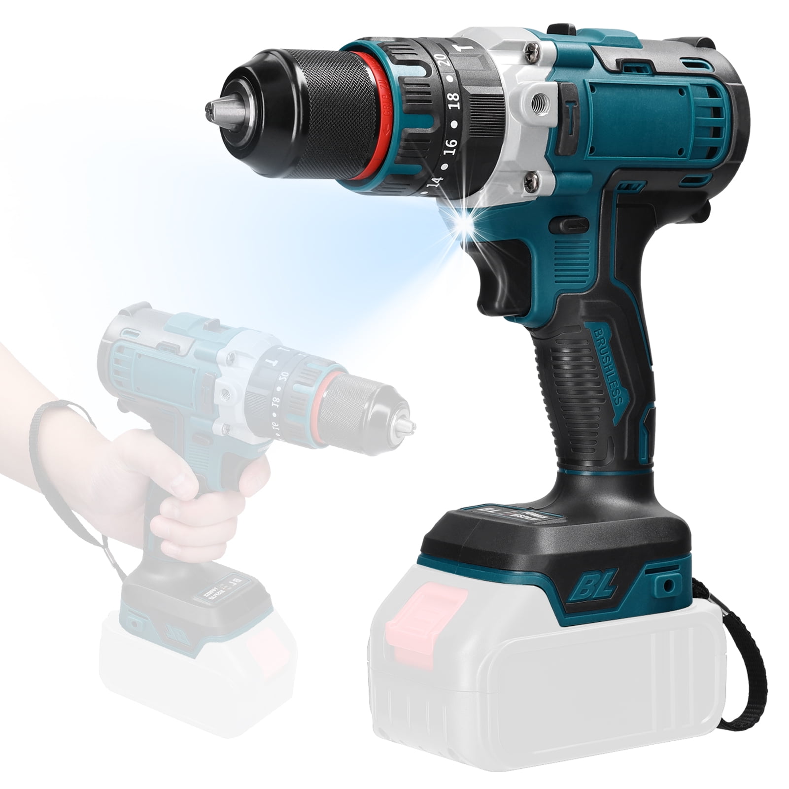 Power 13mm Rechargeable Brushless Motor Electric Impact Drill Cordless ...