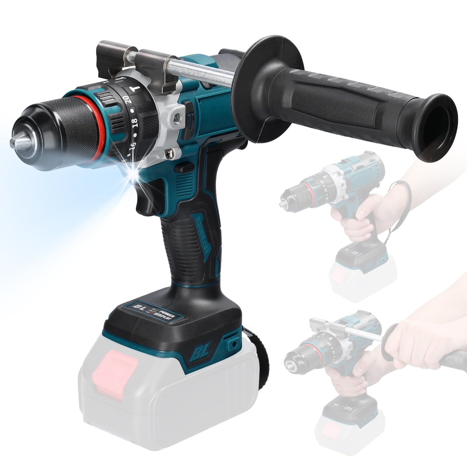 Power 13mm Rechargeable Brushless Motor Electric Impact Drill Cordless ...